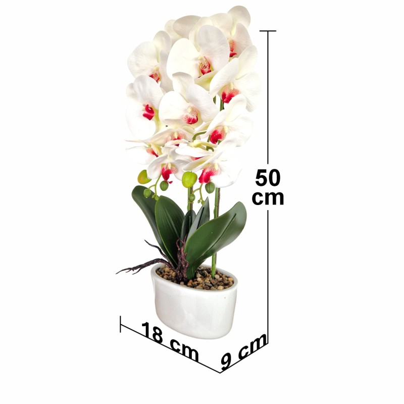 Orhidee cu aspect natural in ghiveci ceramic, 50 cm, Naimeed D5819, Alb ...