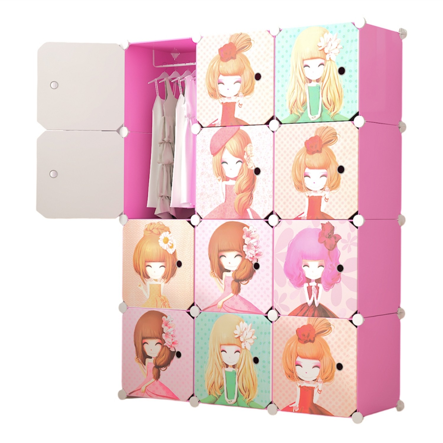 Dulap Modular, camera copii, 12 usi, Naimeed D6617, Roz, 147x110x37 cm